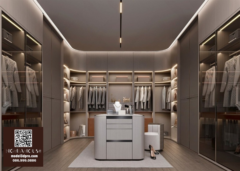 3D Luxury Walk-in Closet Interior – Modern Dressing Room Design ...