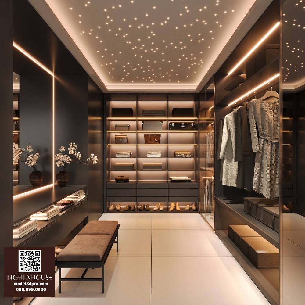 3D Luxury Walk-in Closet Interior – Modern Dressing Room Design ...