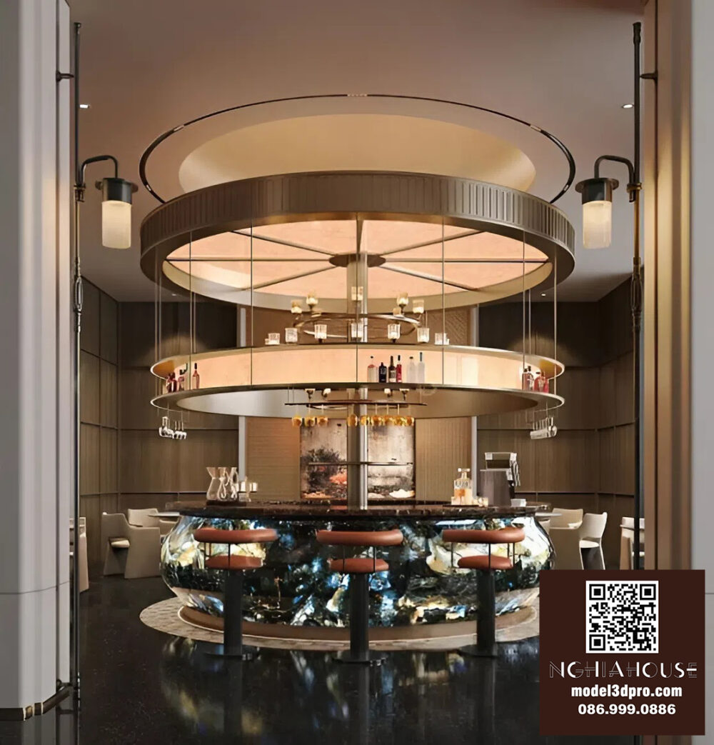3D Model – Modern Luxury Bar Counter with Circular Ceiling Design ...