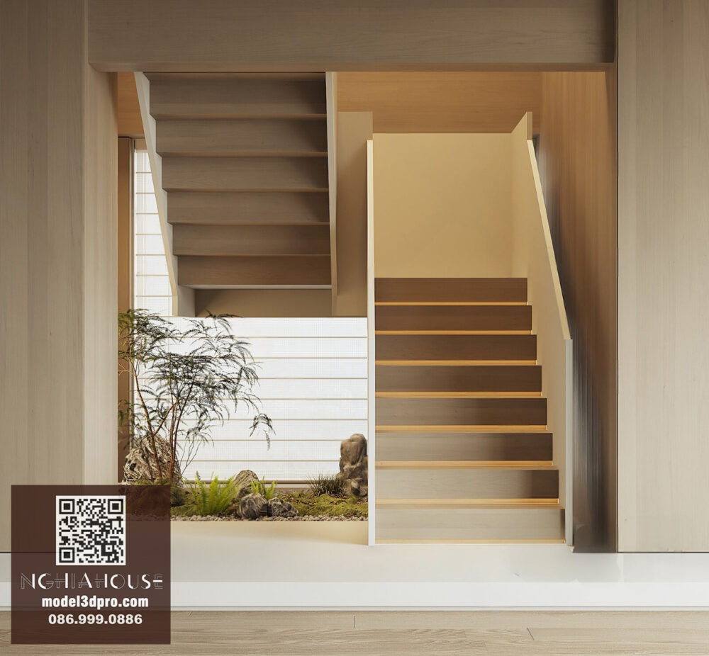 3D Model Modern Staircase with Indoor Garden – Minimalist Interior ...