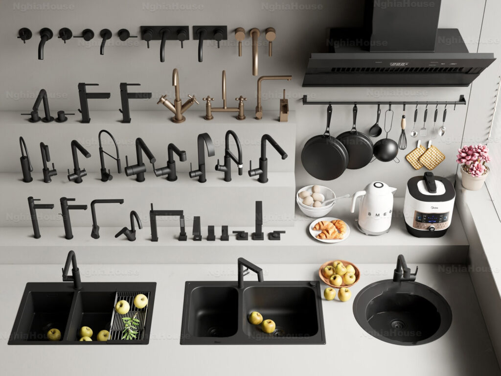 3D Models - Modern Kitchen Faucets, Sinks & Accessories_104553006 - 3D ...