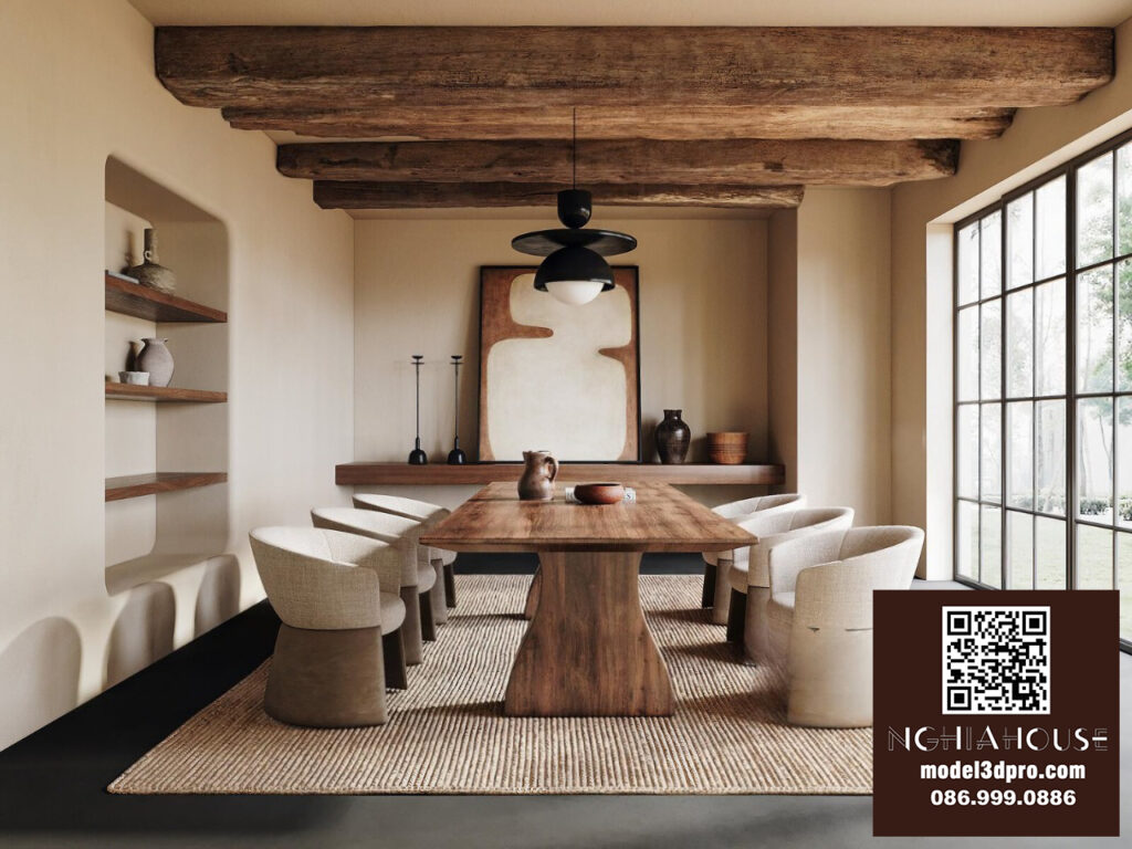 Rustic Modern Dining Room 3D Model – 3ds Max Vray Download_111961085 VR ...
