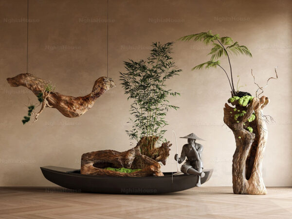 Zen Bonsai Landscape with Fisherman Statue_116088707 - 3D Models Pro