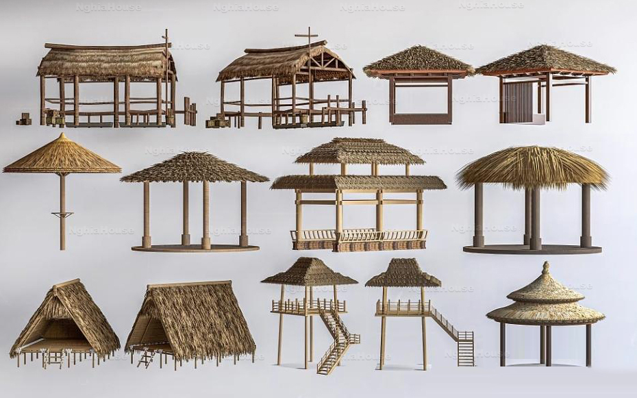 3D Models – Tropical Huts & Thatched Roof Pavilions_2450 VR - 3D Models Pro