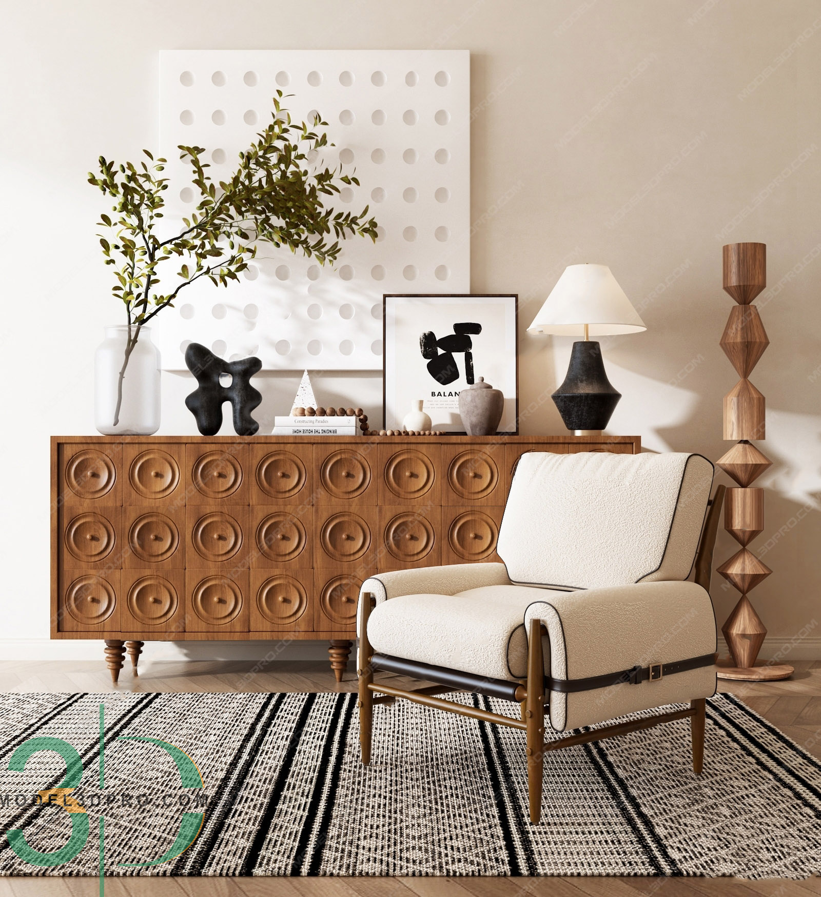 3ds Max Interior Scene – Mid Century Modern Living Room V-Ray Render ...