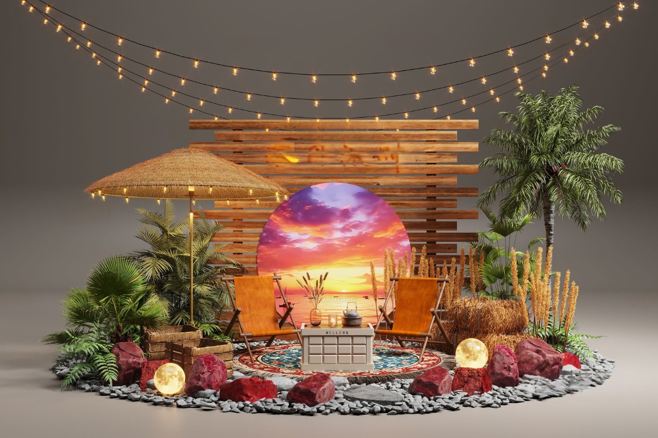 Free 3ds Max Model – Sunset Party Booth Scene 9373 - 3D Models Pro