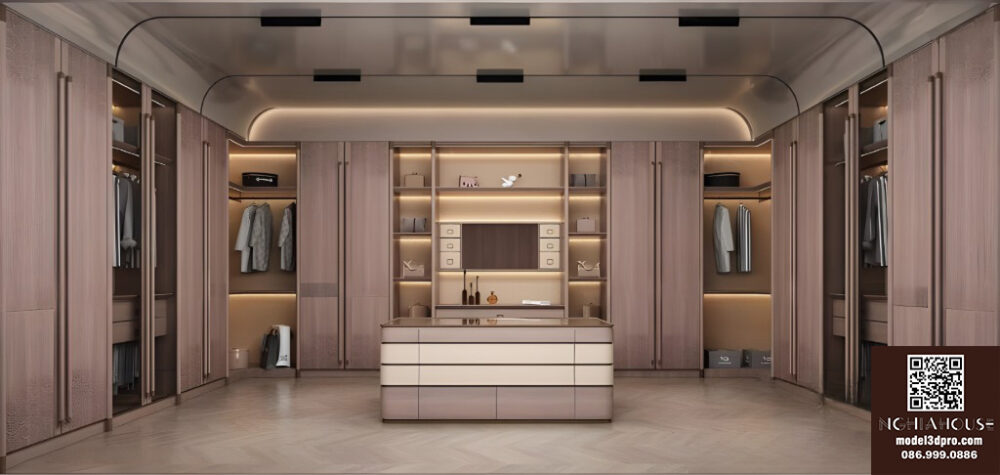 Luxury Walk-in Dressing Room Design_0668VR - 3D Models Pro