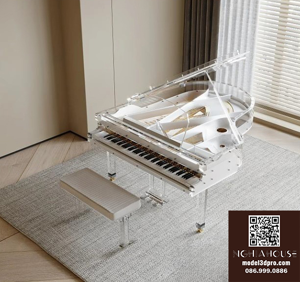 3ds Max V-Ray model – Transparent Acrylic Grand Piano_9605 - 3D Models Pro