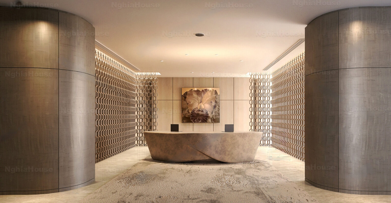 Curved Modern Reception Area 3D Model Detailed Wood Panel Design_1145 ...