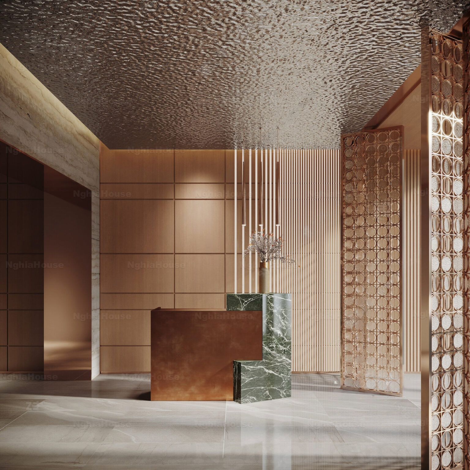 Curved Modern Reception Area 3D Model Detailed Wood Panel Design_1865 ...