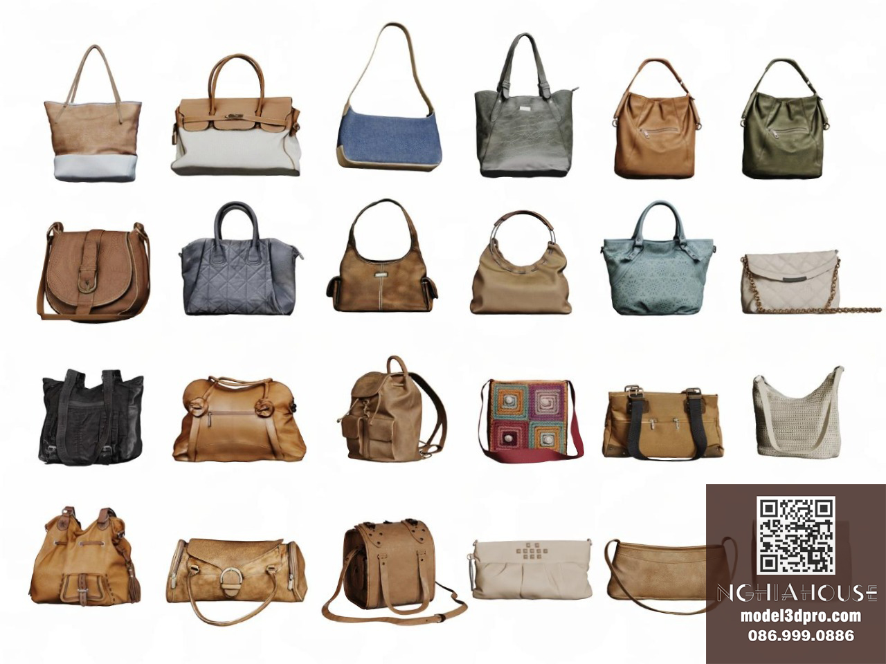 Free 3ds Max Model – Collection of Realistic Handbags 9382 - 3D Models Pro