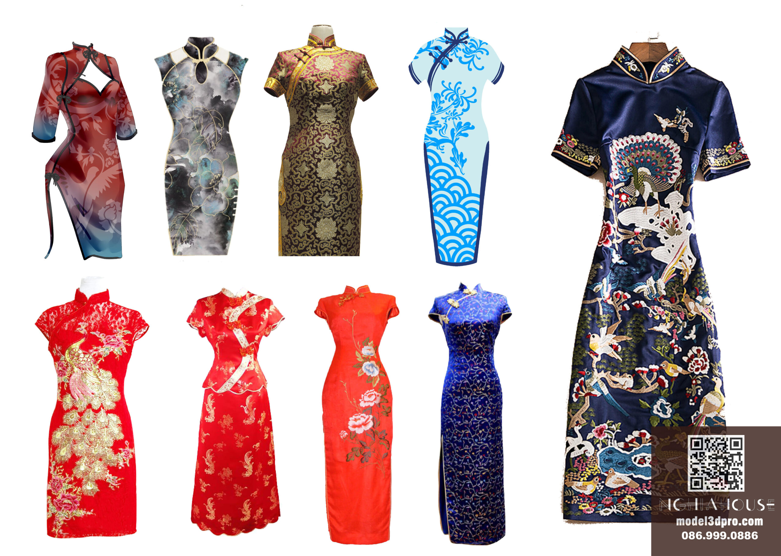Modern Ao Dai 3D Model – Vietnamese Traditional Dress 3ds Max V-Ray ...