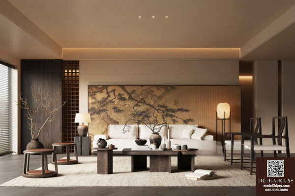 Modern Japanese Zen Living Room Render_0043 - 3D Models Pro