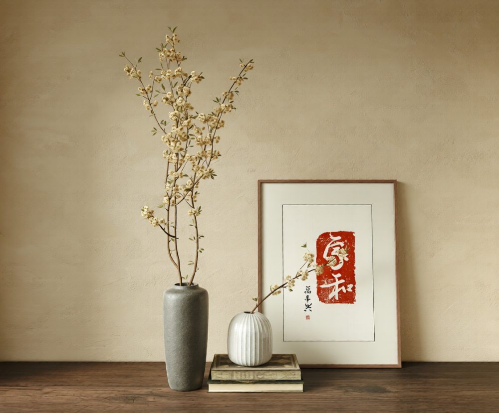 Japanese Zen Interior Still Life 3D Model – Vase, Flowers, Wall Art 3ds ...