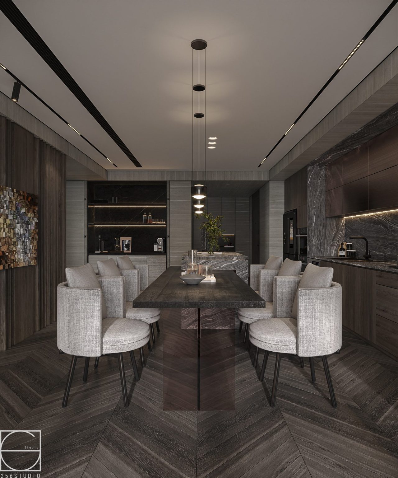 3Ds Max Living Room – Kitchen Interior Model Download By 256 Studio ...