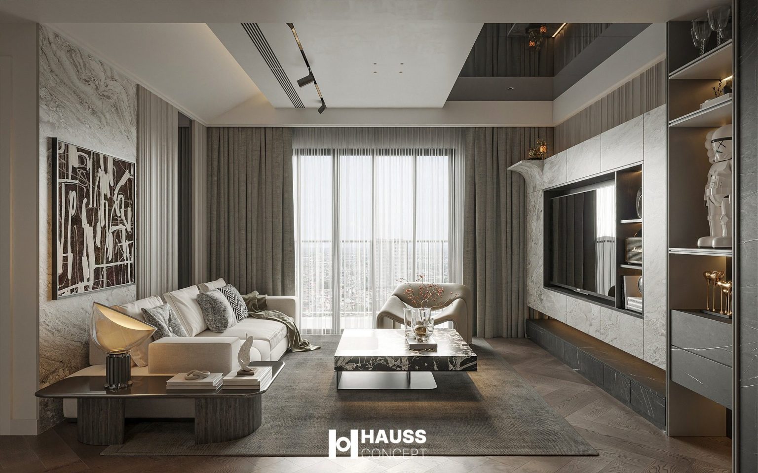 3Ds Max Living Room – Kitchen Interior Model Download by Cao Huy Hoang ...