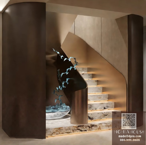 Luxury Curved Staircase Interior 3D Model – Free 3ds Max Scene Download ...